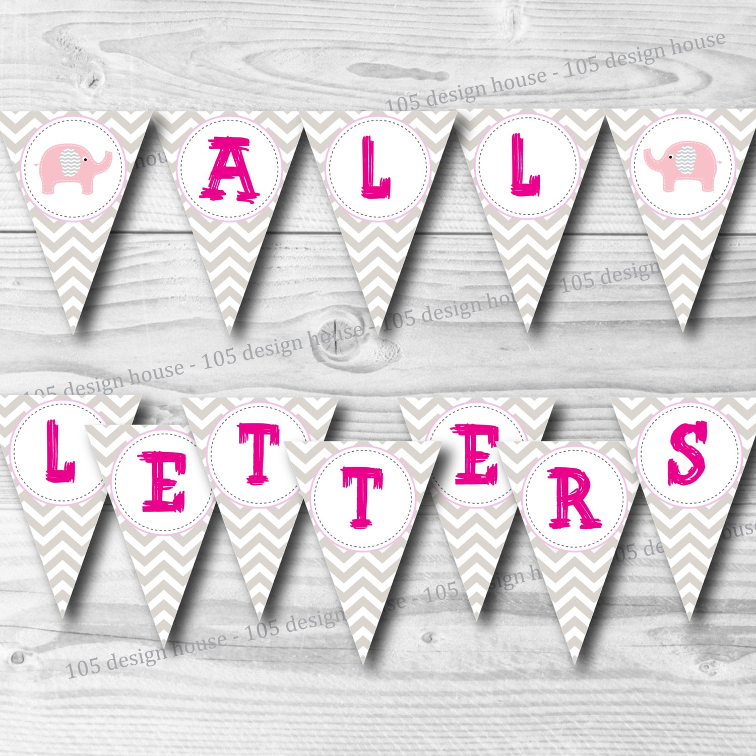 Pink Chevron Banner Printable With ALL Letters INSTANT - Etsy