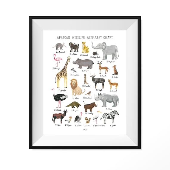 African Wildlife Alphabet Chart Art Print | Etsy Canada
