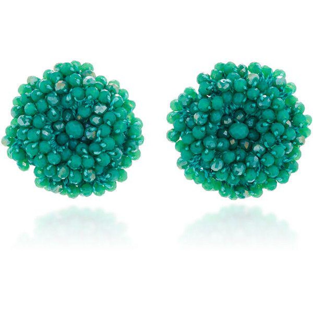 Fiona Flower Earrings - Green. Swarovski Crystal Studs.handmade Floral ...