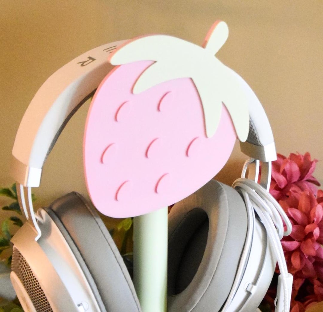Pink Strawberry Headphone Stand- Pastel Cozy Gaming Desk Accessories ...