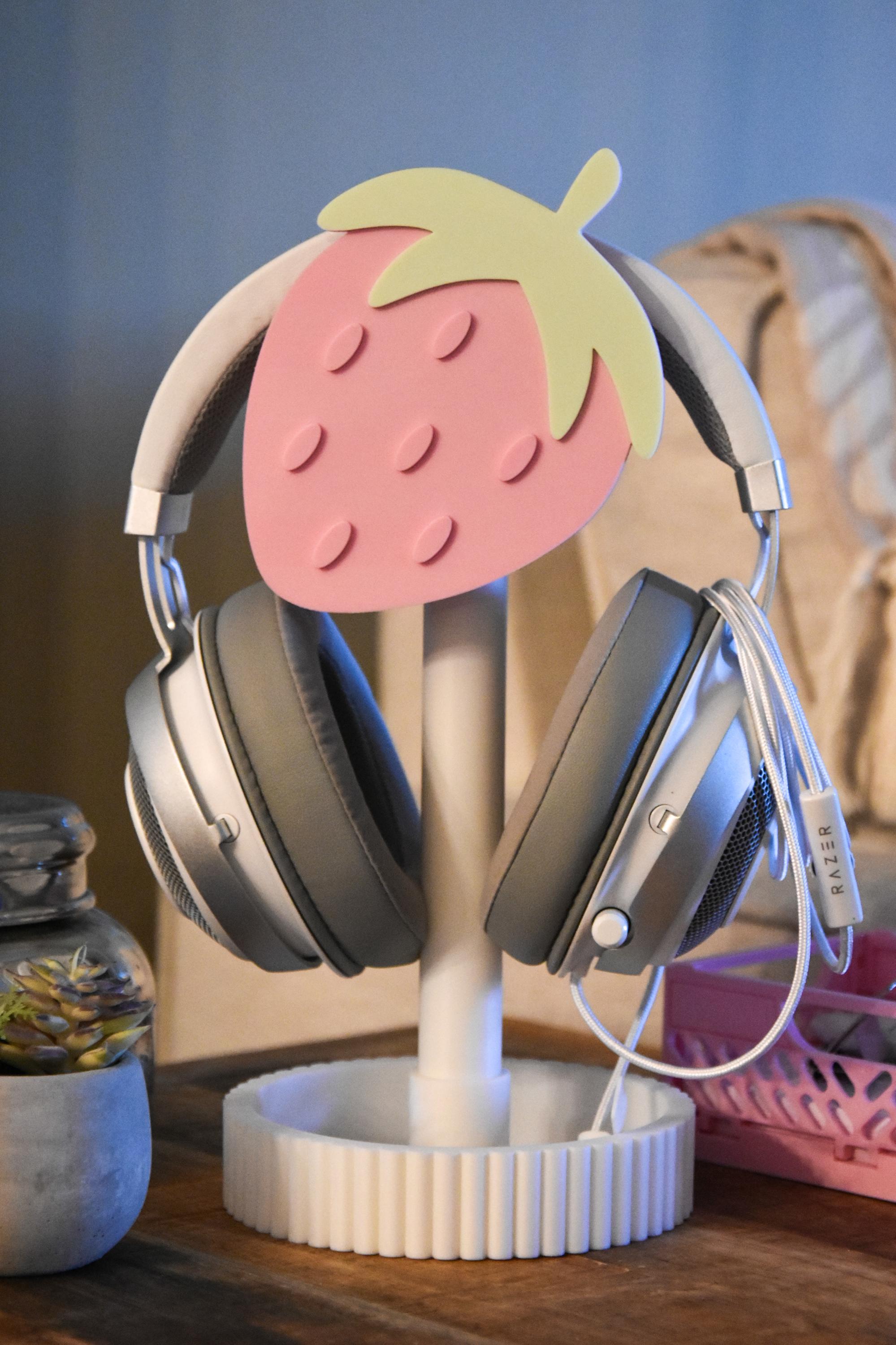 Pink Strawberry Headphone Stand- Pastel Cozy Gaming Desk Accessories ...