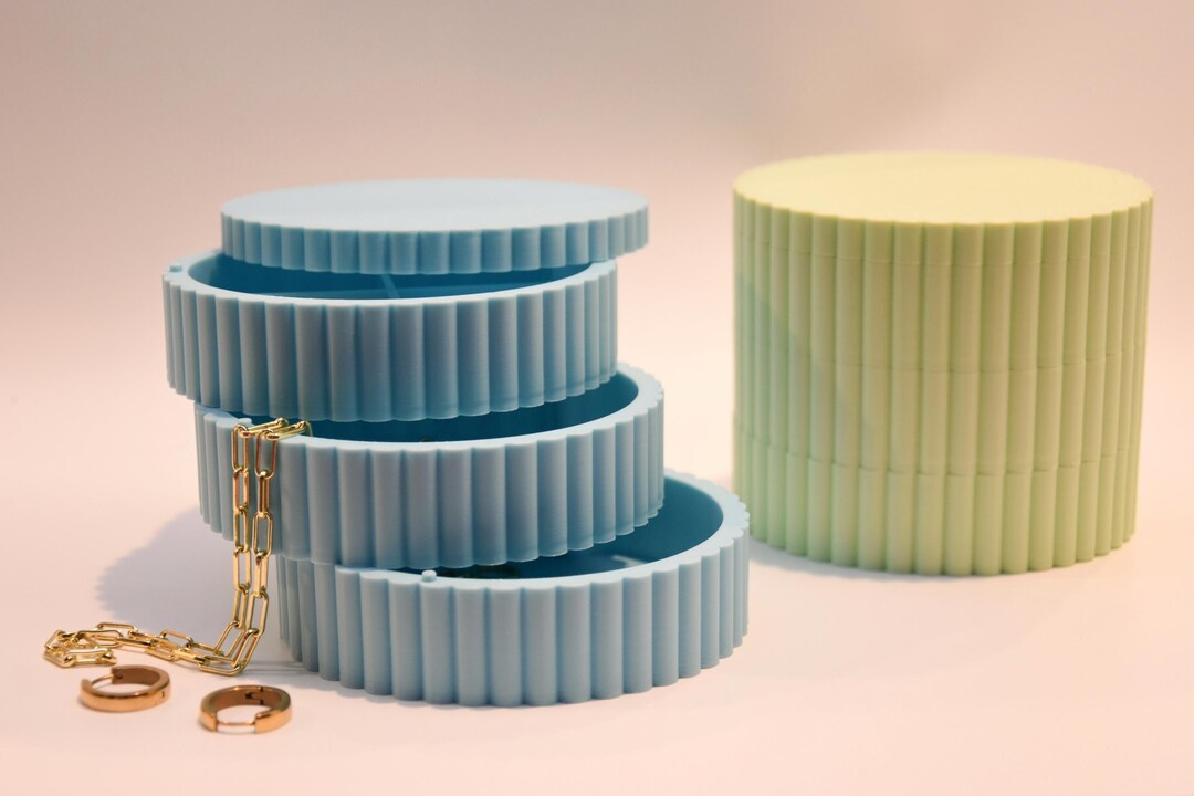 Fluted Jewelry Organizer Box- Pastel Swivel Stacked Ribbed Box Cute ...