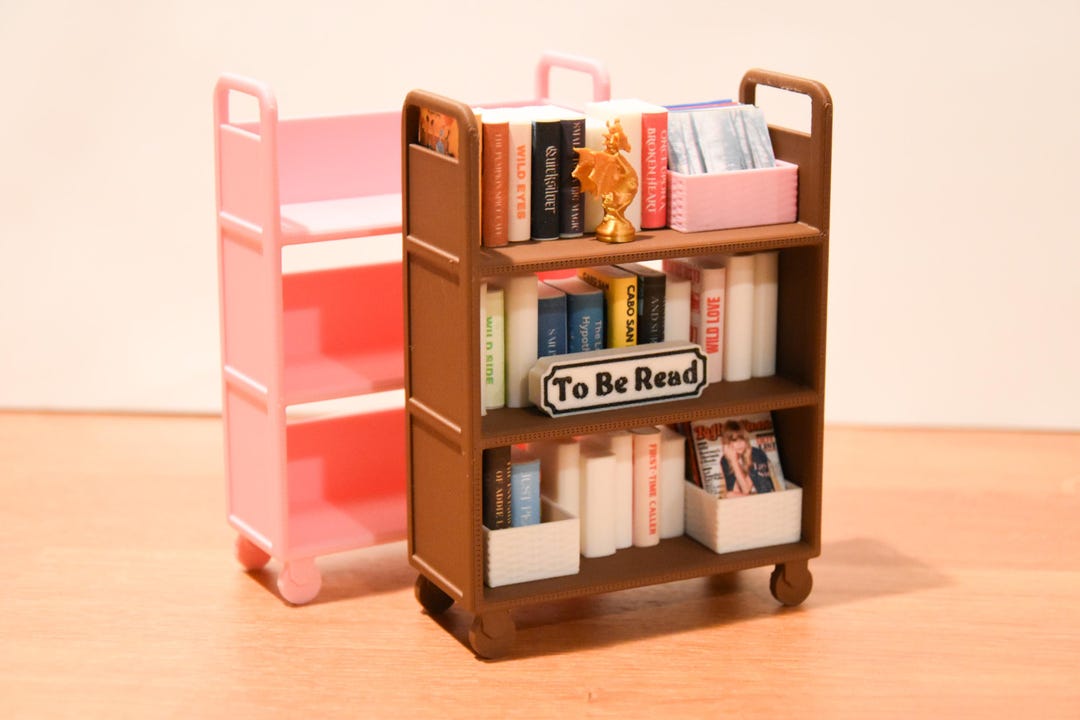 Mini Library Cart- 1:12 Scale Gift for Book Lover Tiny TBR Bookcase ...