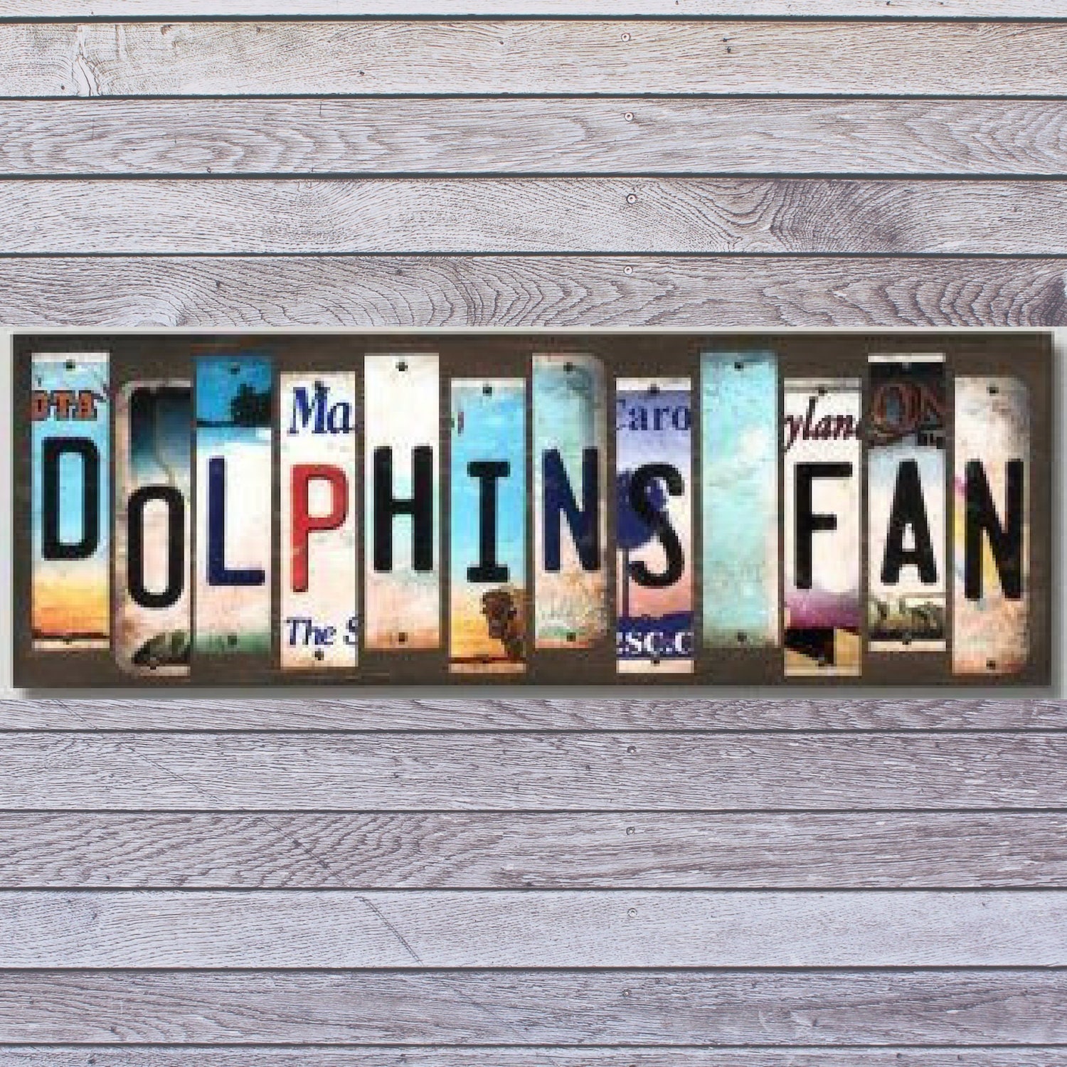 Miami Dolphins Fan Handmade Wood Sign With Metal License Plate Strips ...