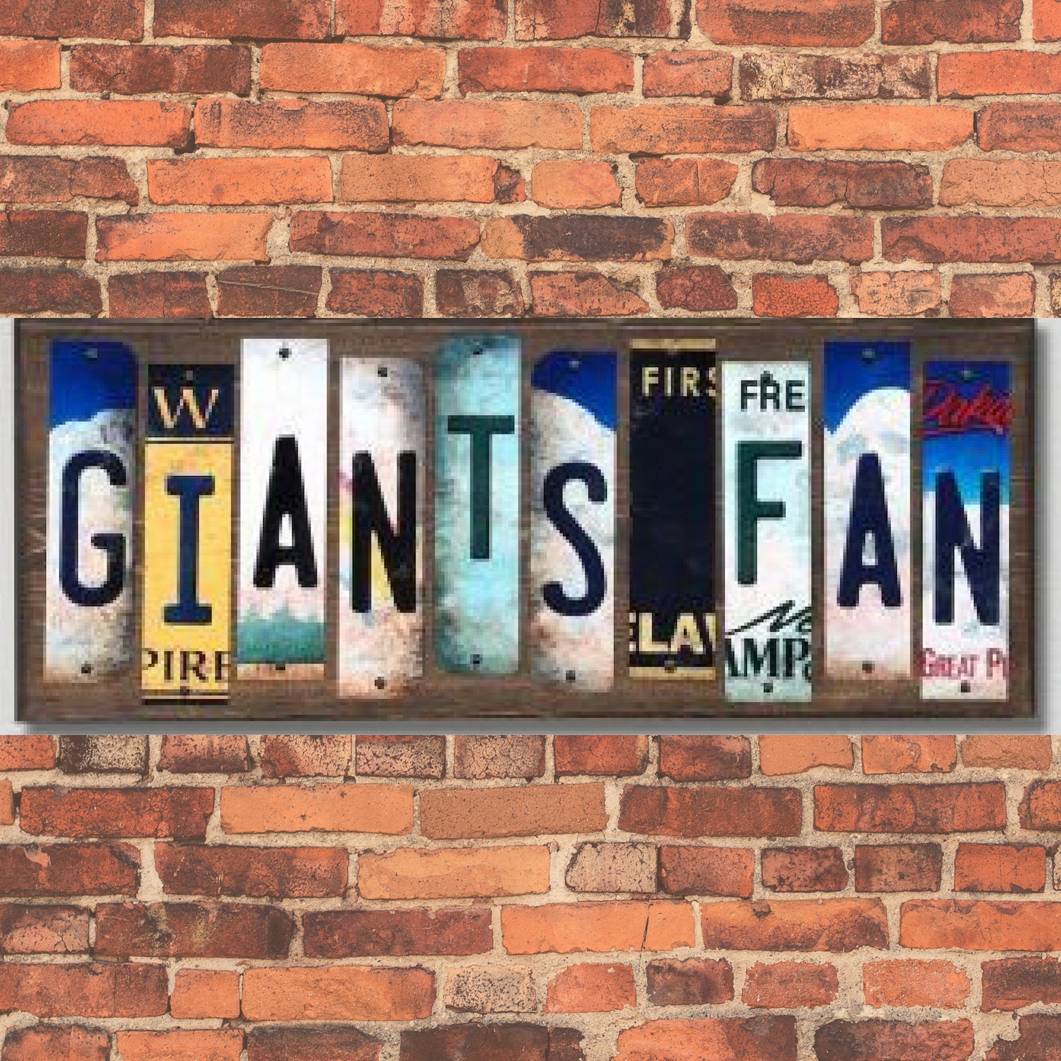New York Giants Fan Handmade Wood Sign With Metal License Plate Strips ...
