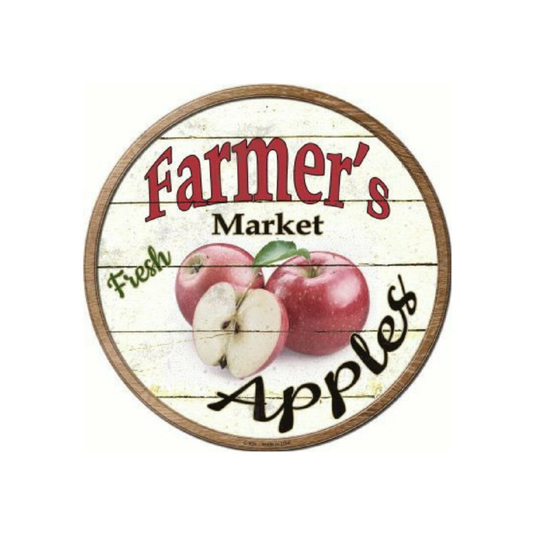 Farmers Market Fresh Apples Novelty Metal Circular Sign 12" Farm House ...