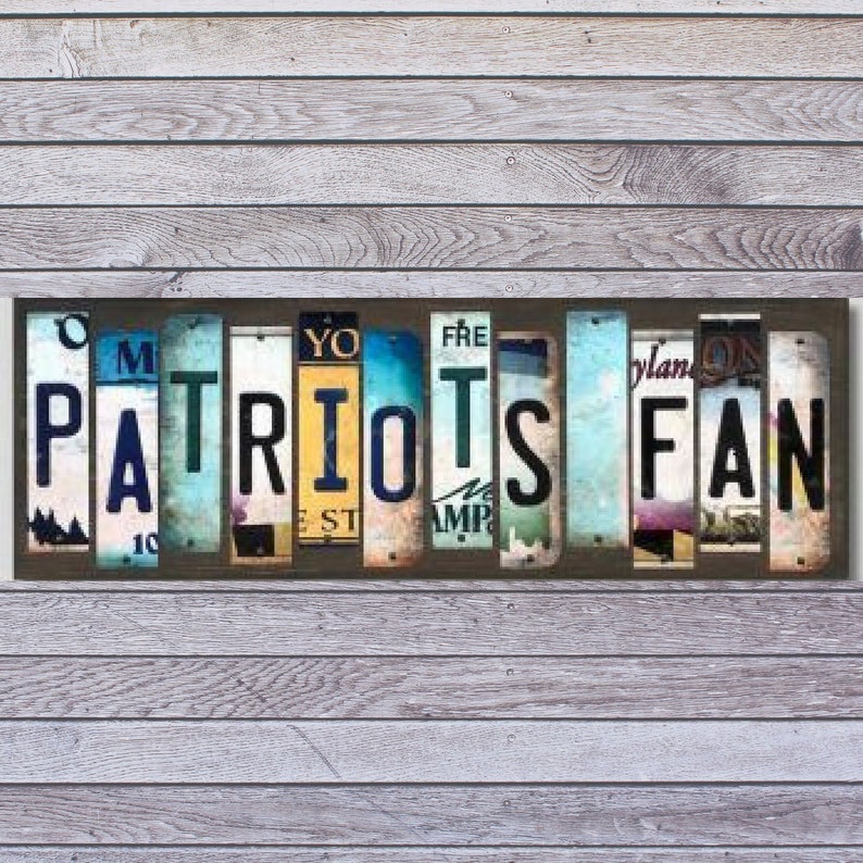 New England Patriots Handmade Wood Sign With Metal License | Etsy