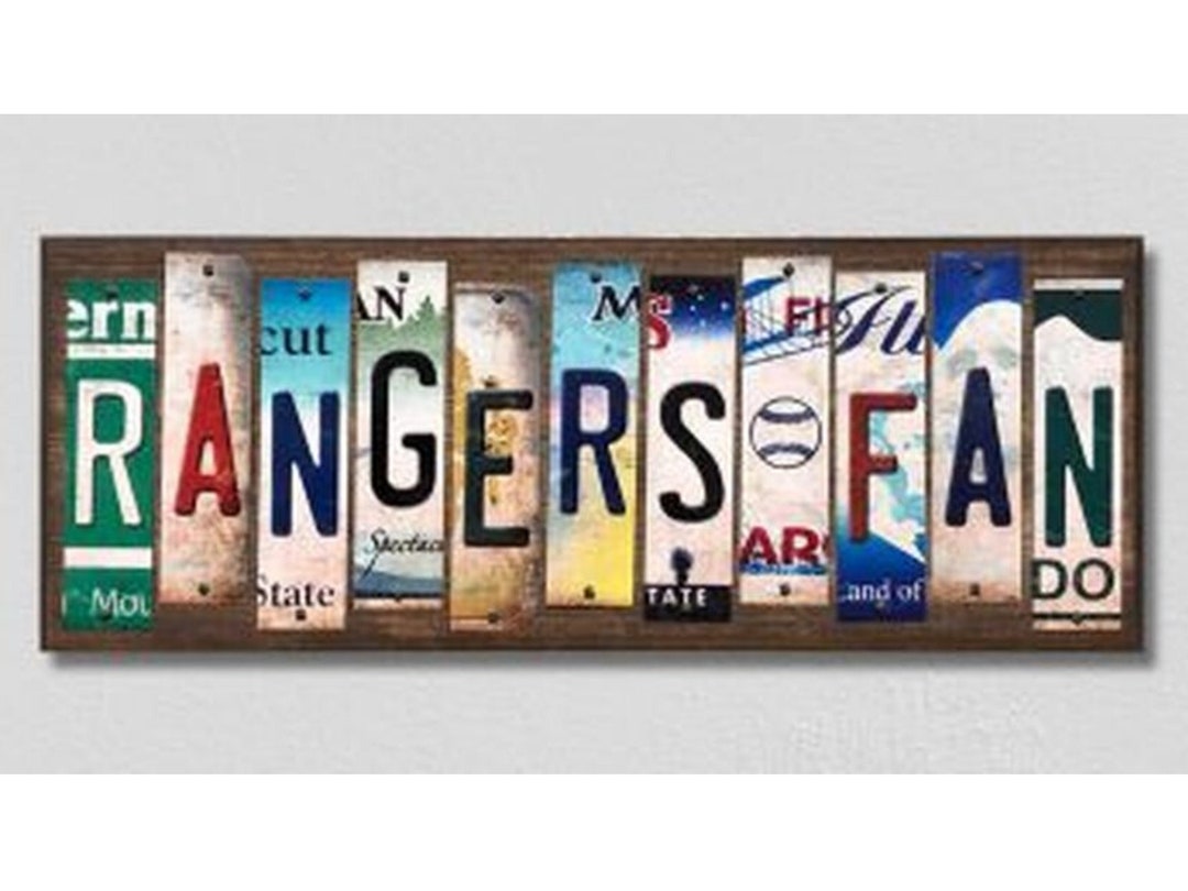 Texas Rangers Wall Art,handmade Wood Sign W/metal License Plate Strips ...