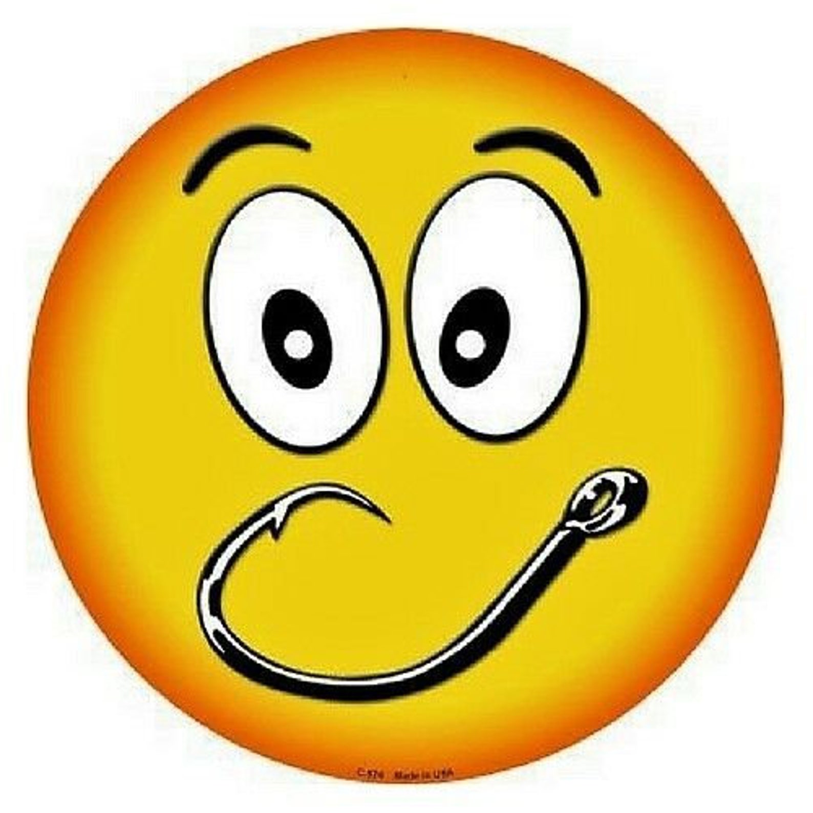 Indoor/outdoor Fishing Hook Smiley Face Emoji Metal Round Circular Sign ...
