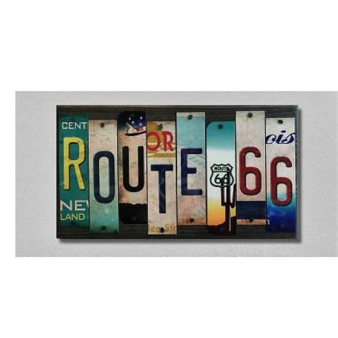 Route 66 License Plate Strips Wood Sign - Etsy