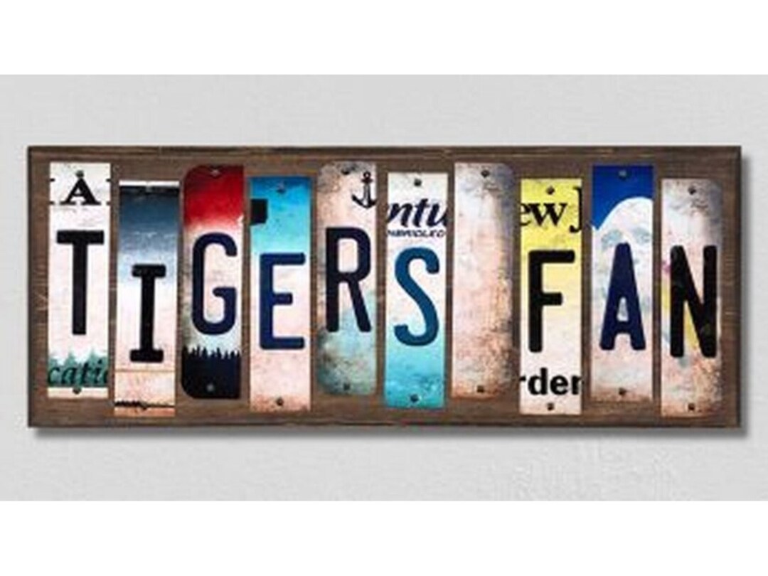 Detroit Tigers Wall Art,handmade Wood Sign W/metal License Plate Strips ...