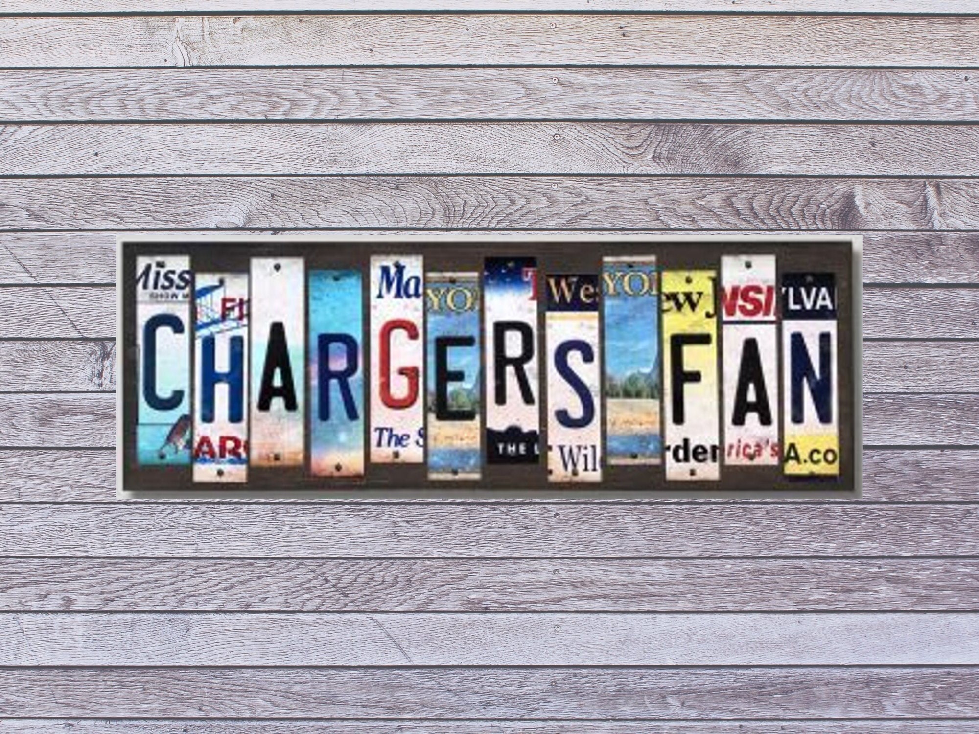 LA Chargers Handmade Wood Sign With Metal License Plate Strips ...