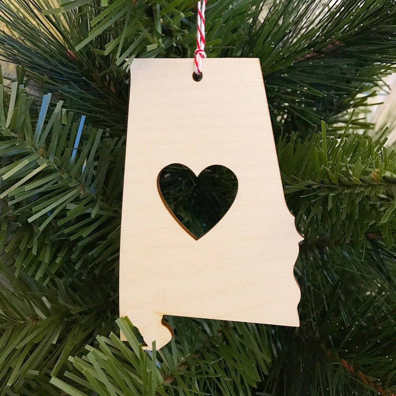 Alabama State With Heart Ornament - Wood Ornament - Christmas Ornament ...
