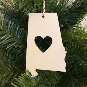 Alabama State With Heart Ornament - Wood Ornament - Christmas Ornament ...
