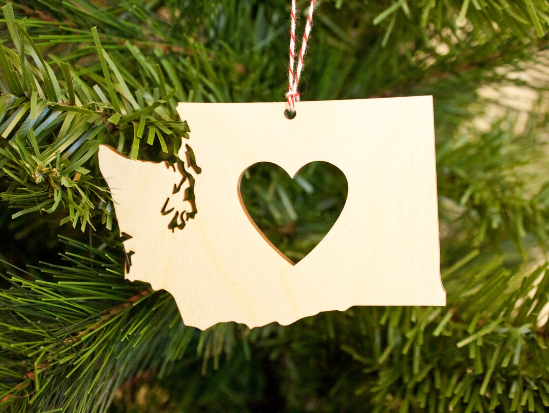 Washington State With Heart Ornament - Wood Ornament - Christmas ...