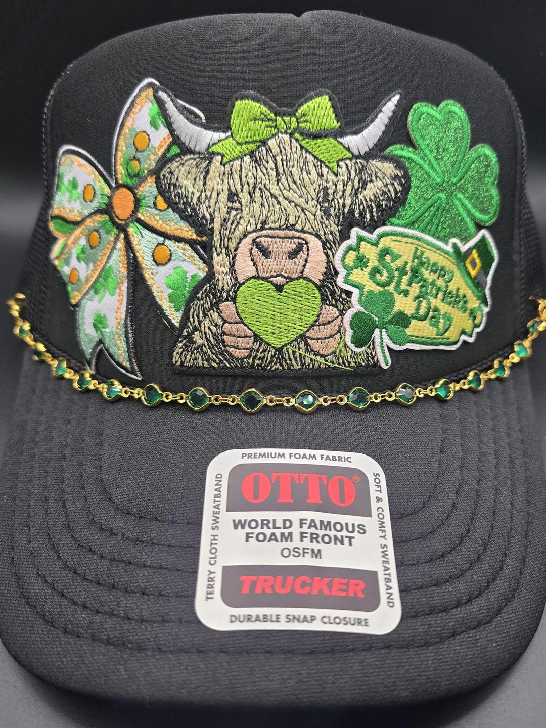 Ladies Highland Cow St Patrick's Day Trucker Hat on Black - Etsy