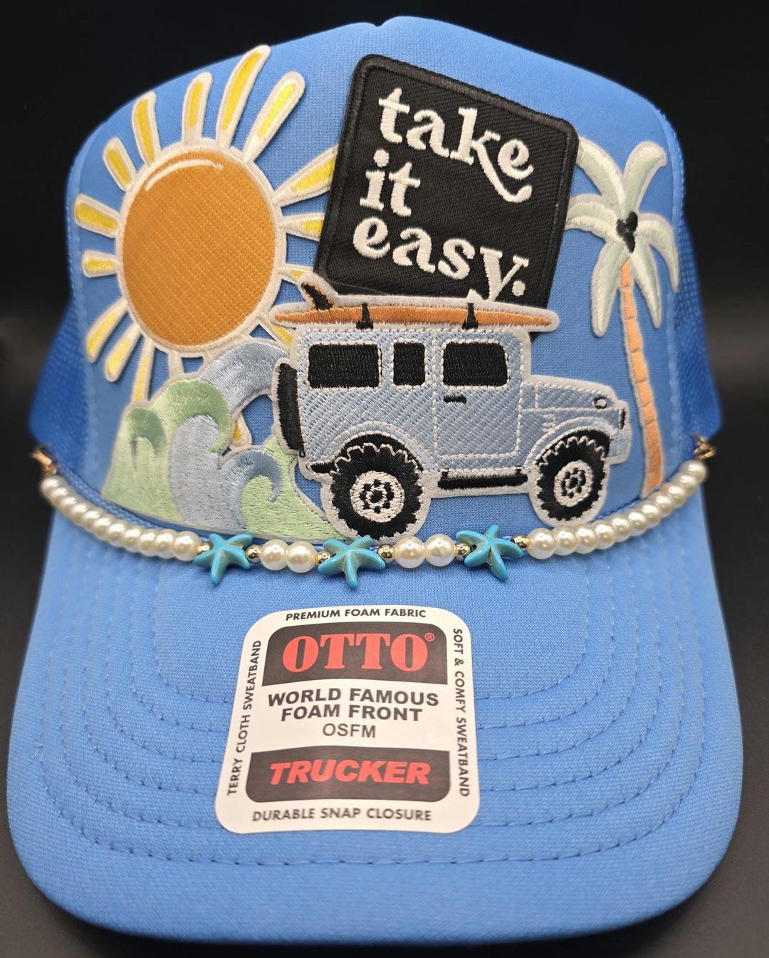 Ladies Beach Theme Take It Easy Trucker Hat Light Blue - Etsy