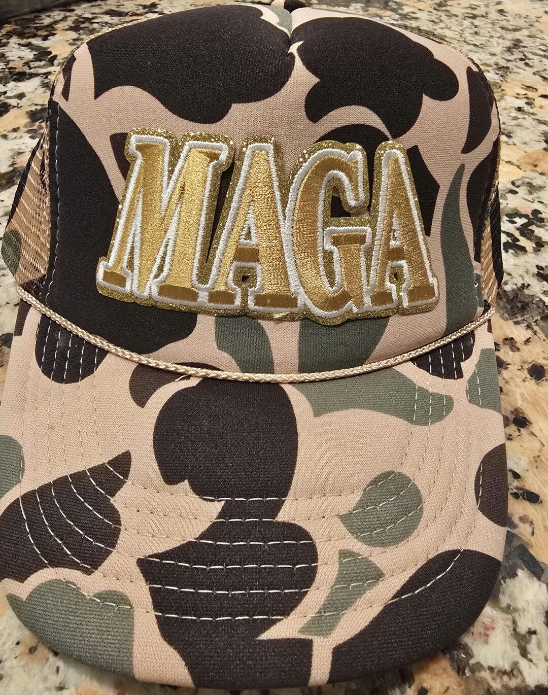 Ladies or Mens Gold MAGA Trump Hat in Camo Green or Brown/tan - Etsy