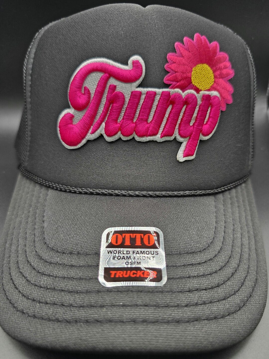 Ladies Hot Pink Trump Puff Embroidered Script on Black Hat - Etsy