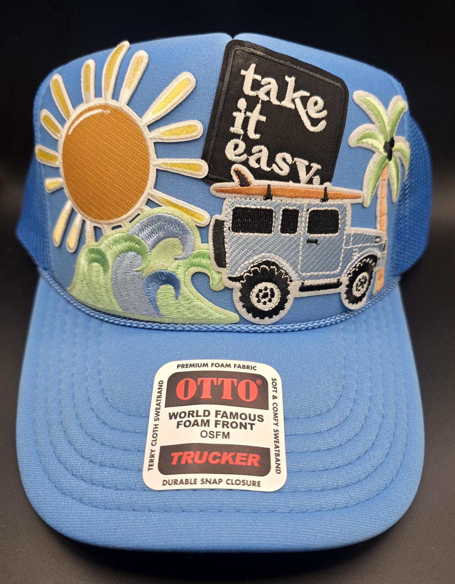 Ladies Beach Theme Take It Easy Trucker Hat, Baby Blue - Etsy