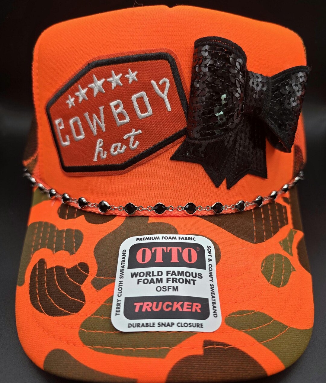 Cowboy Hat Trucker Hat in Neon Orange Camo With 3D Bow - Etsy