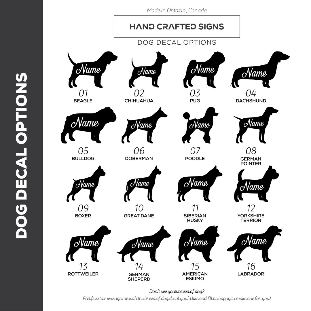 Custom Decal - Dog Breeds - Personalized Dog Decal With Name Inside ...