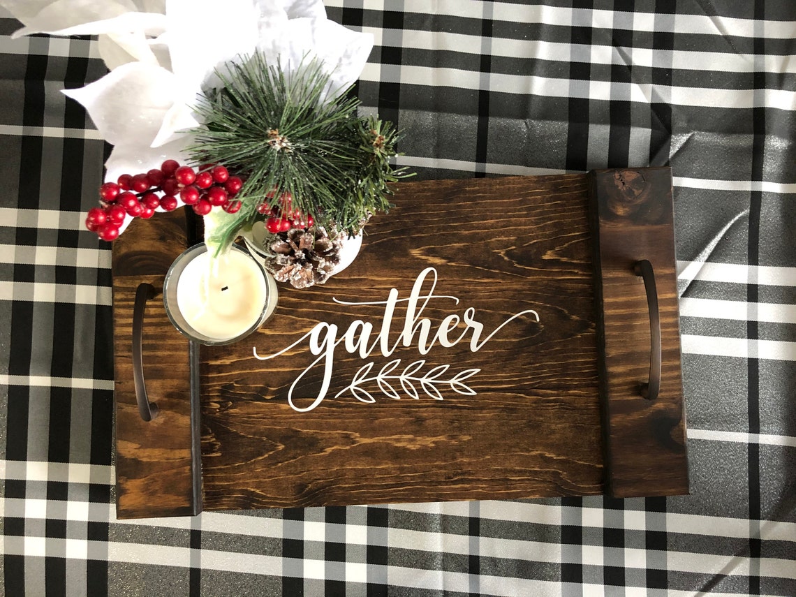 Wooden Tray with Handles Gather Sign Serving Tray | Etsy