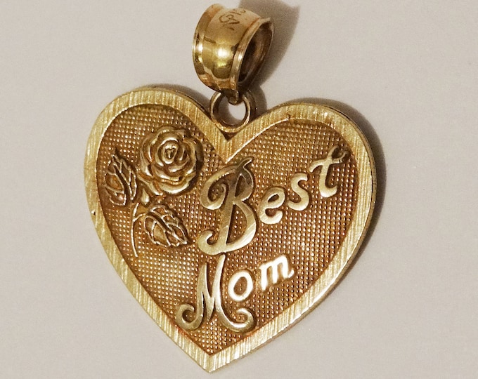 10k Yellow Gold best Mom With Rose Flower in - Etsy