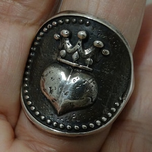 King Baby Queen Baby Solid Sterling Silver Crowned Heart Ring. - Etsy