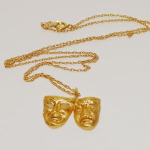 14k Yellow Gold Happy/sad Face Pendant Necklace. - Etsy