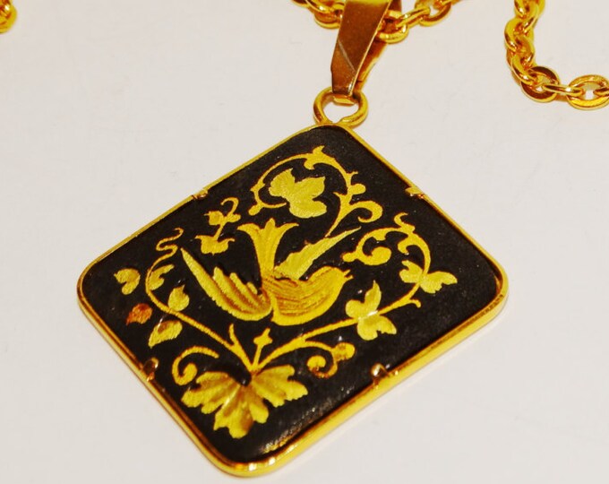 Damascene Gold Plated Black Enamel Beautiful Necklace. - Etsy