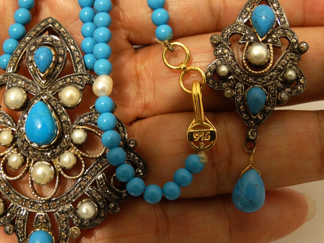 916 Stamp Equally to 22k Gold Necklace & Earrings. - Etsy