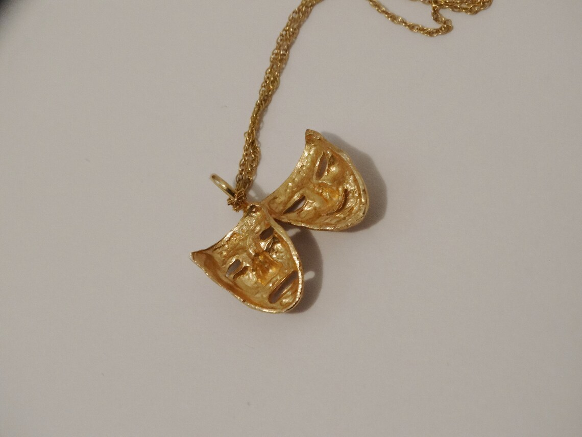 14k Yellow Gold Happy/sad Face Pendant Necklace. - Etsy