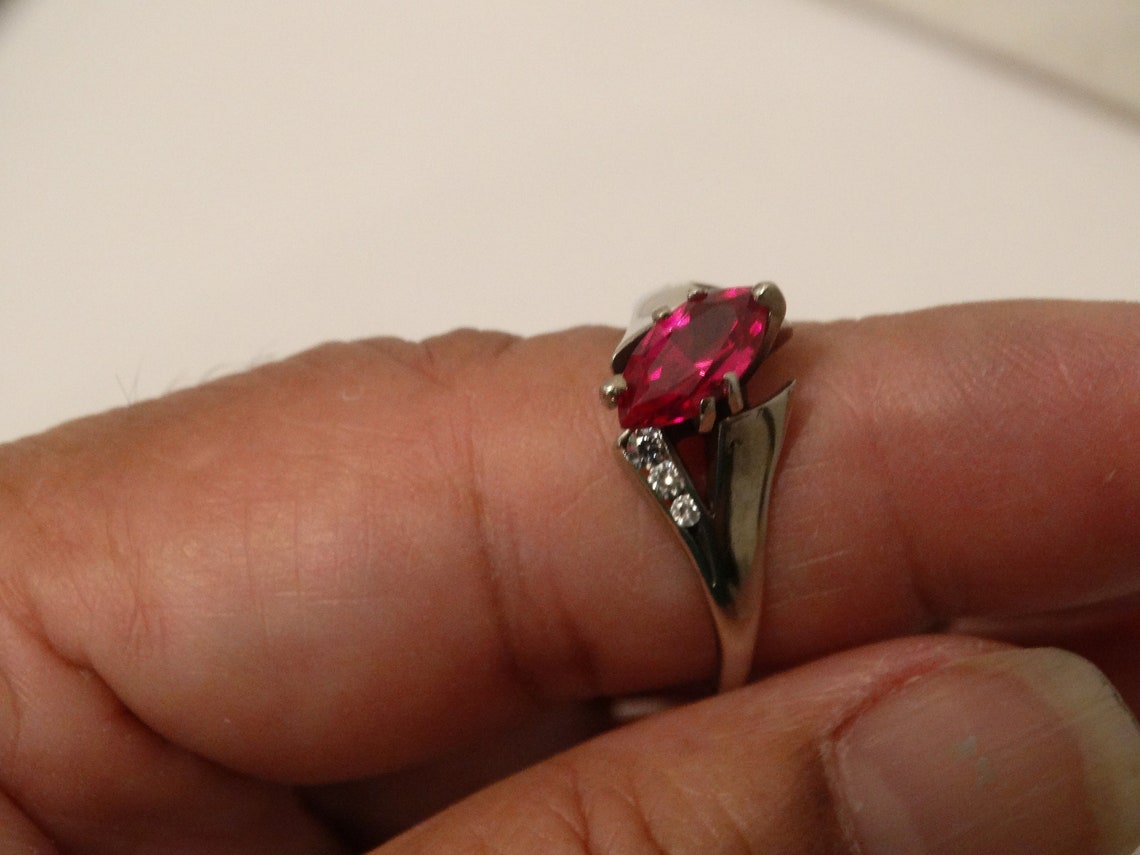 10k White Gold Stamped Genuine Ruby Stone Ring. | Etsy
