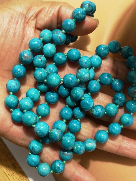 80s turquoise blue beaded three strand necklace, glas… - Gem