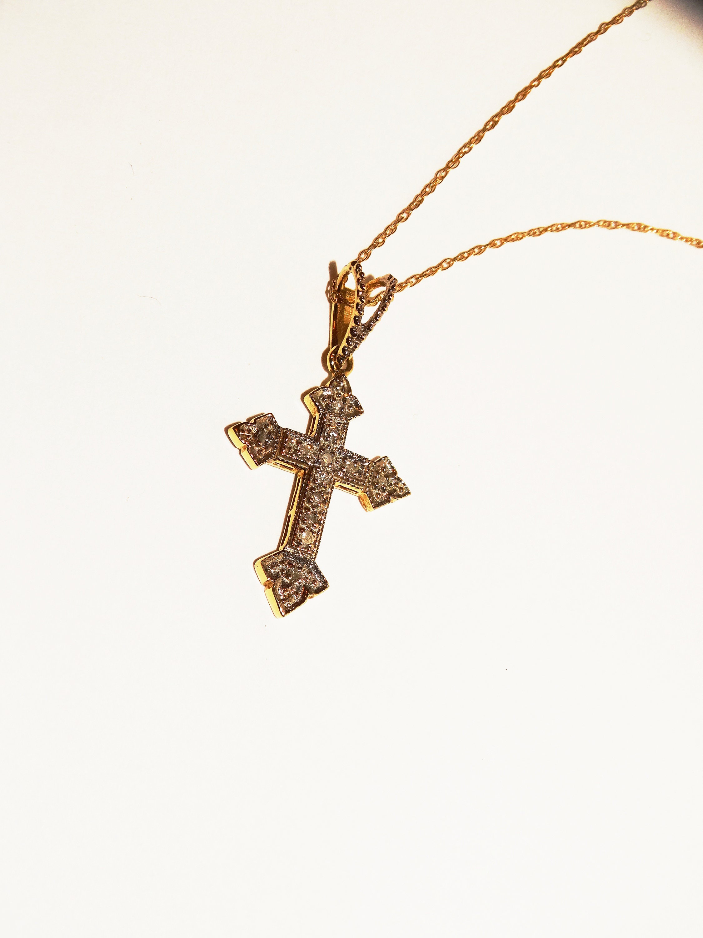 10k Yellow Gold Hallmark Chain/genuine Small Sparkly Diamonds Cross ...