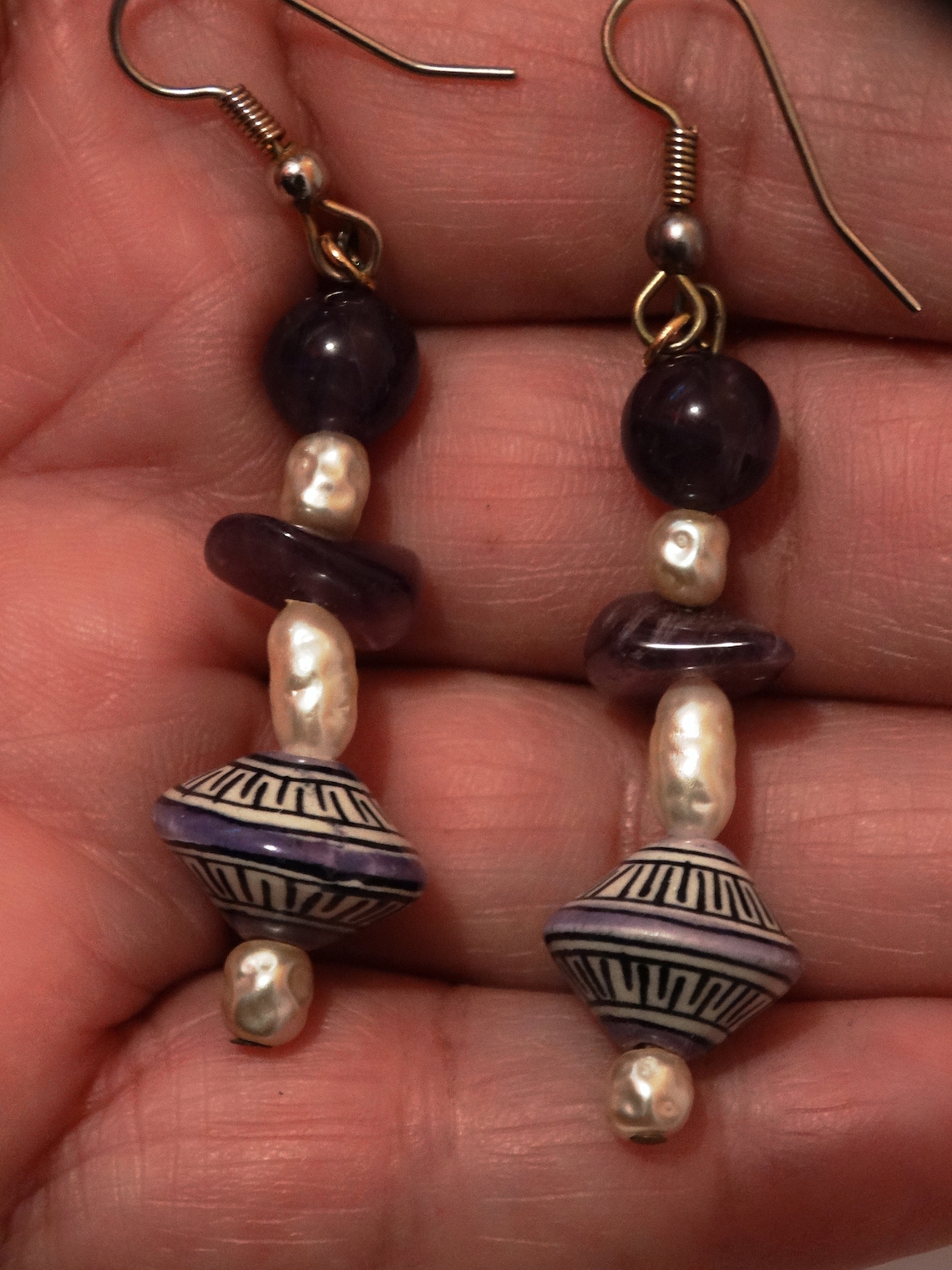 Amethyst Rice Pearl Hand Painted Ceramic Earrings. - Etsy UK