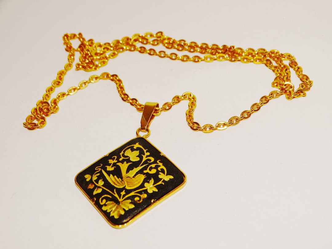 Damascene Gold Plated Black Enamel Beautiful Necklace. - Etsy