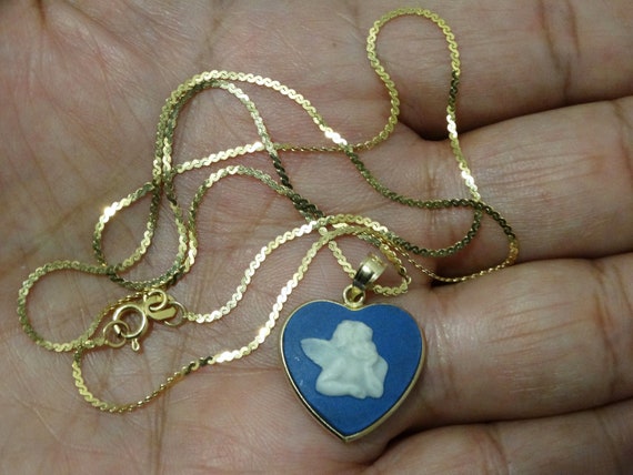 14K Gold Wedgewood Style Pottery Made Angel Necklace