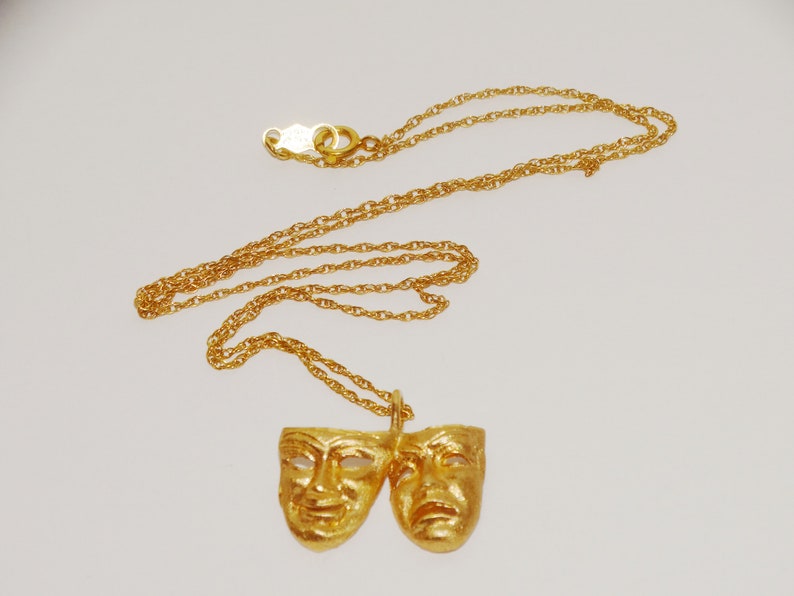 14k Yellow Gold Happy/sad Face Pendant Necklace. - Etsy