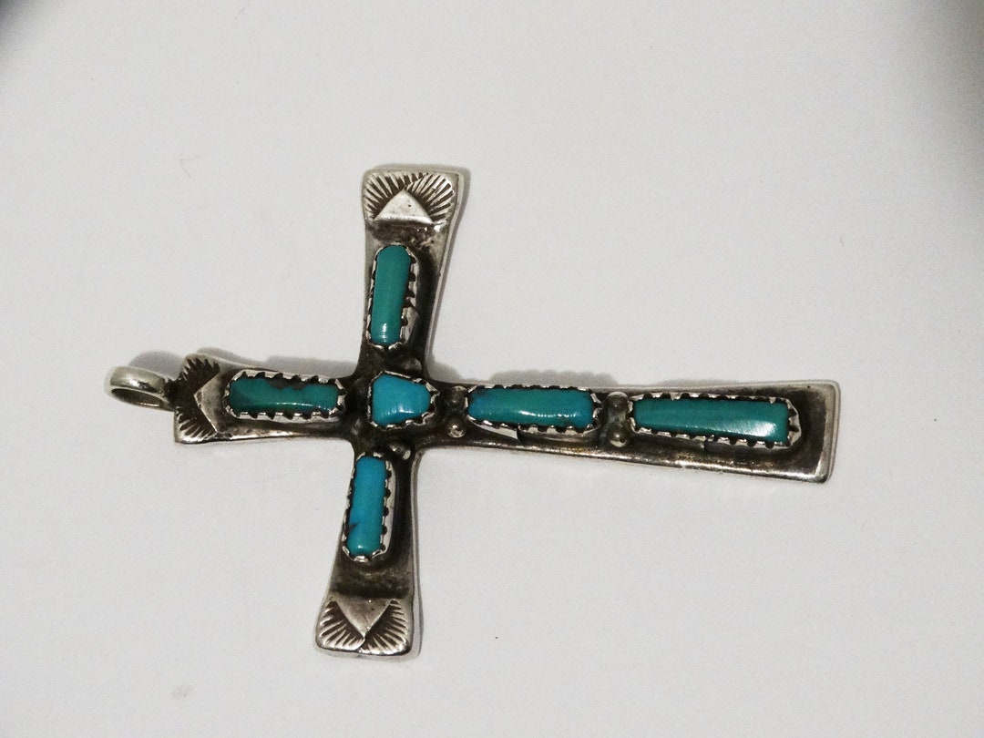 Navajo Zuni Turquoise Stone Cross Pendant. - Etsy