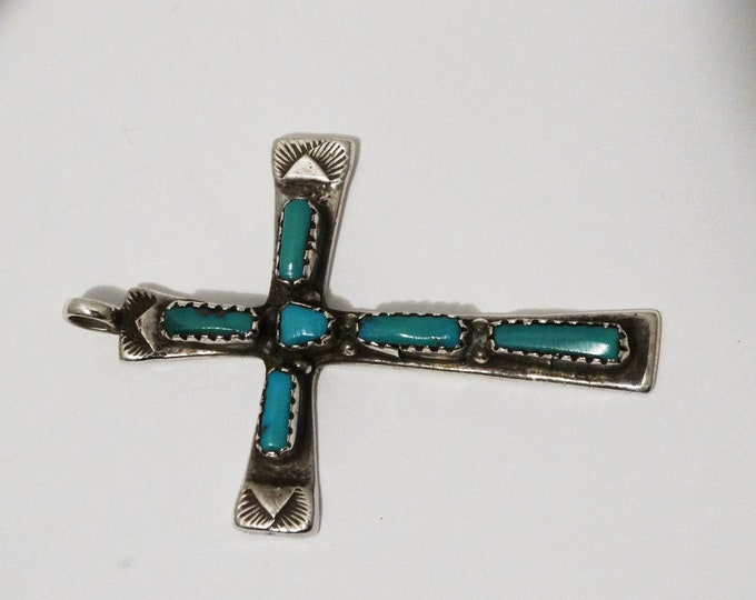Navajo Zuni Turquoise Stone Cross Pendant. - Etsy
