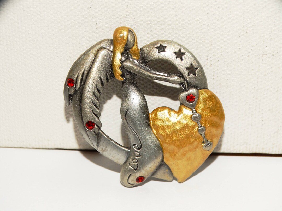 Angel With Heart / Key Stars Red Rhinestone Brooch/pin. - Etsy