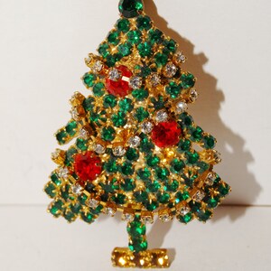 Gold Tone Christmas Rhinestone Tree Brooch - Etsy