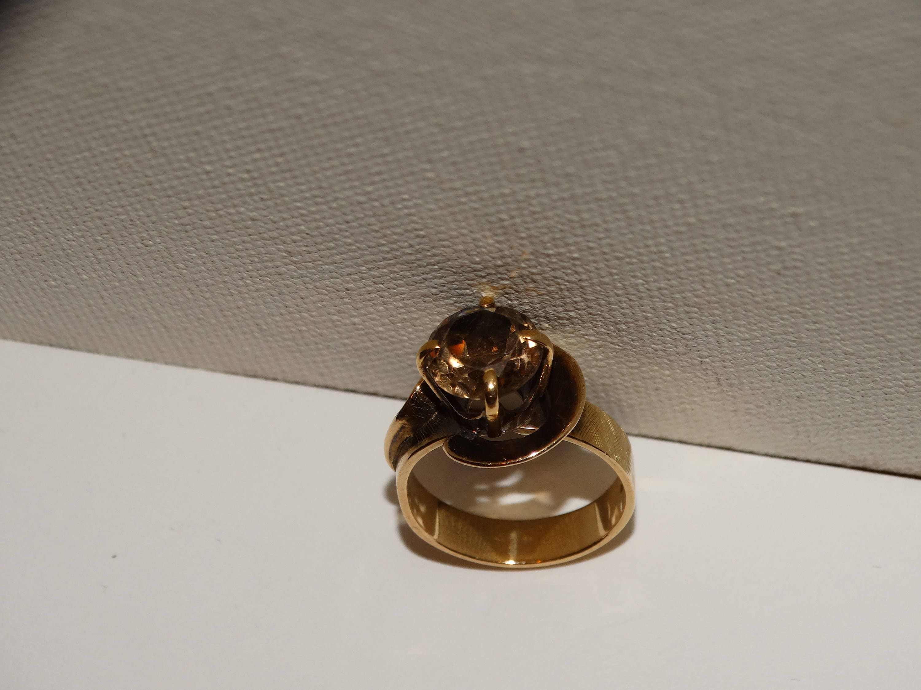1950's Chunky 14k Yellow Gold Sz 8 Unique Natural Faceted Smoky Quartz ...
