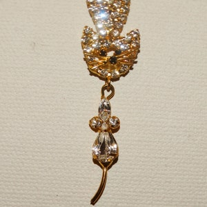 Gold Tone Cat & Mouse Sparkling Rhinestones Pin. - Etsy