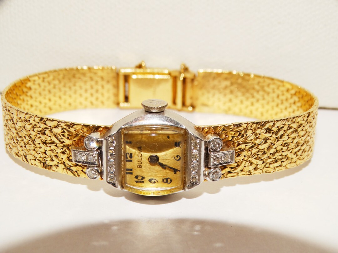 14k Solid YG W/ Genuine Natural Earth Mined Diamonds 31g Ladies Bulova Wristwatch. - Etsy