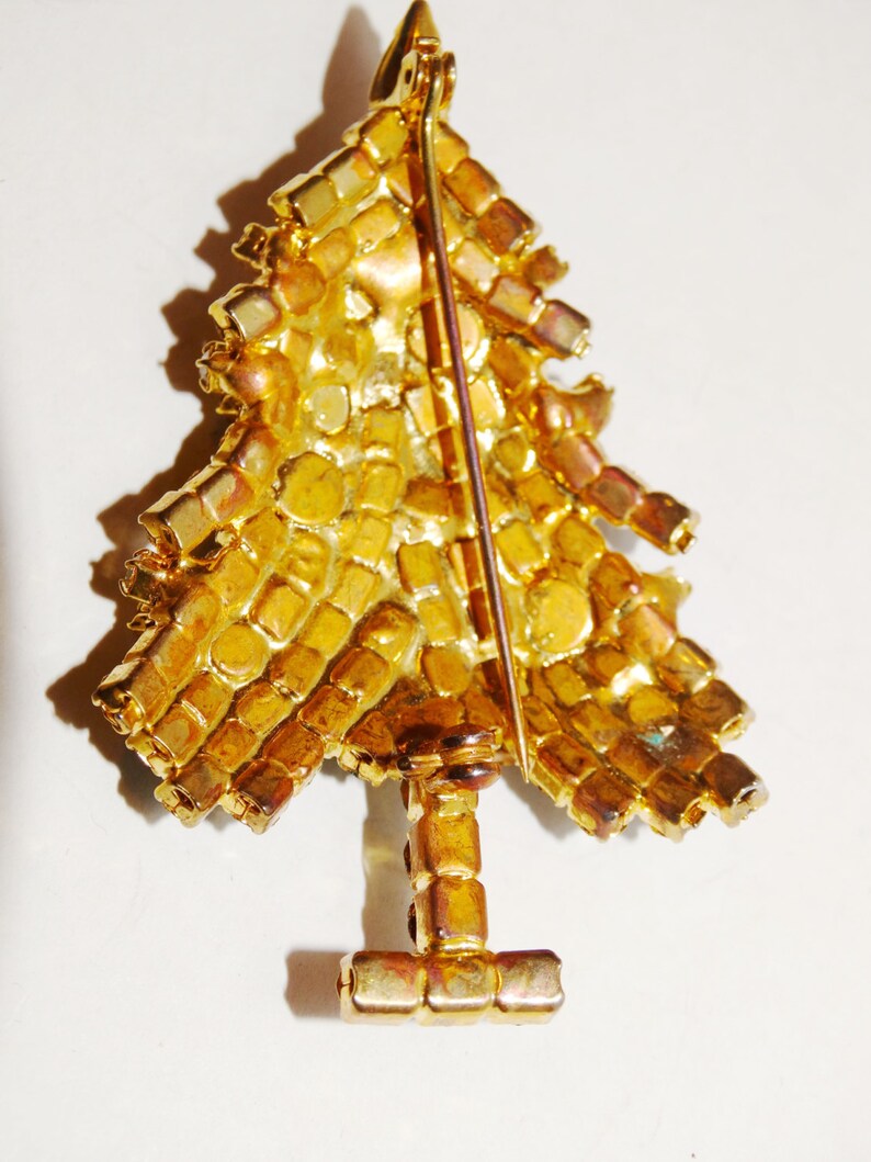 Gold Tone Christmas Rhinestone Tree Brooch | Etsy