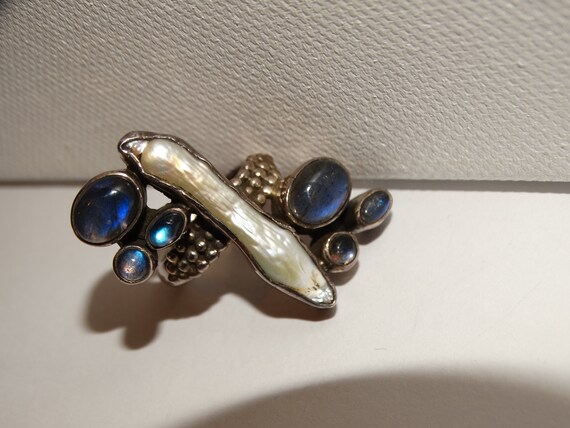Sterling Silver Iridescent Blue Color Stones & Natura… - Gem