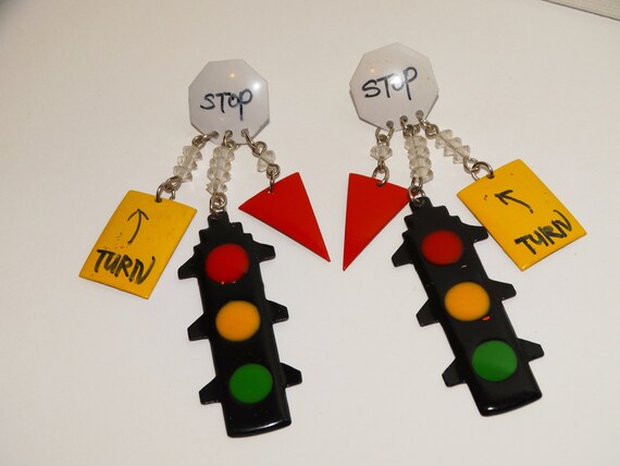 RARE School Stop Signs Metal Enamel Earrings. - Gem